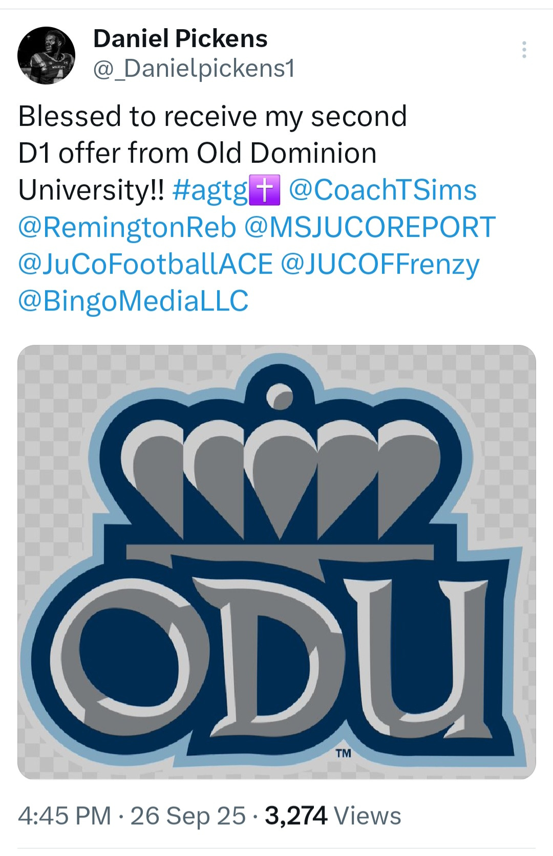 Three-Star JUCO DB Daniel Pickens Commits to Old Dominion