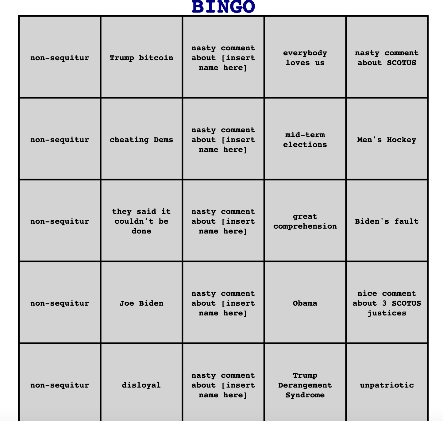 Inside: Your Very Own State of the Union Bingo Cards!