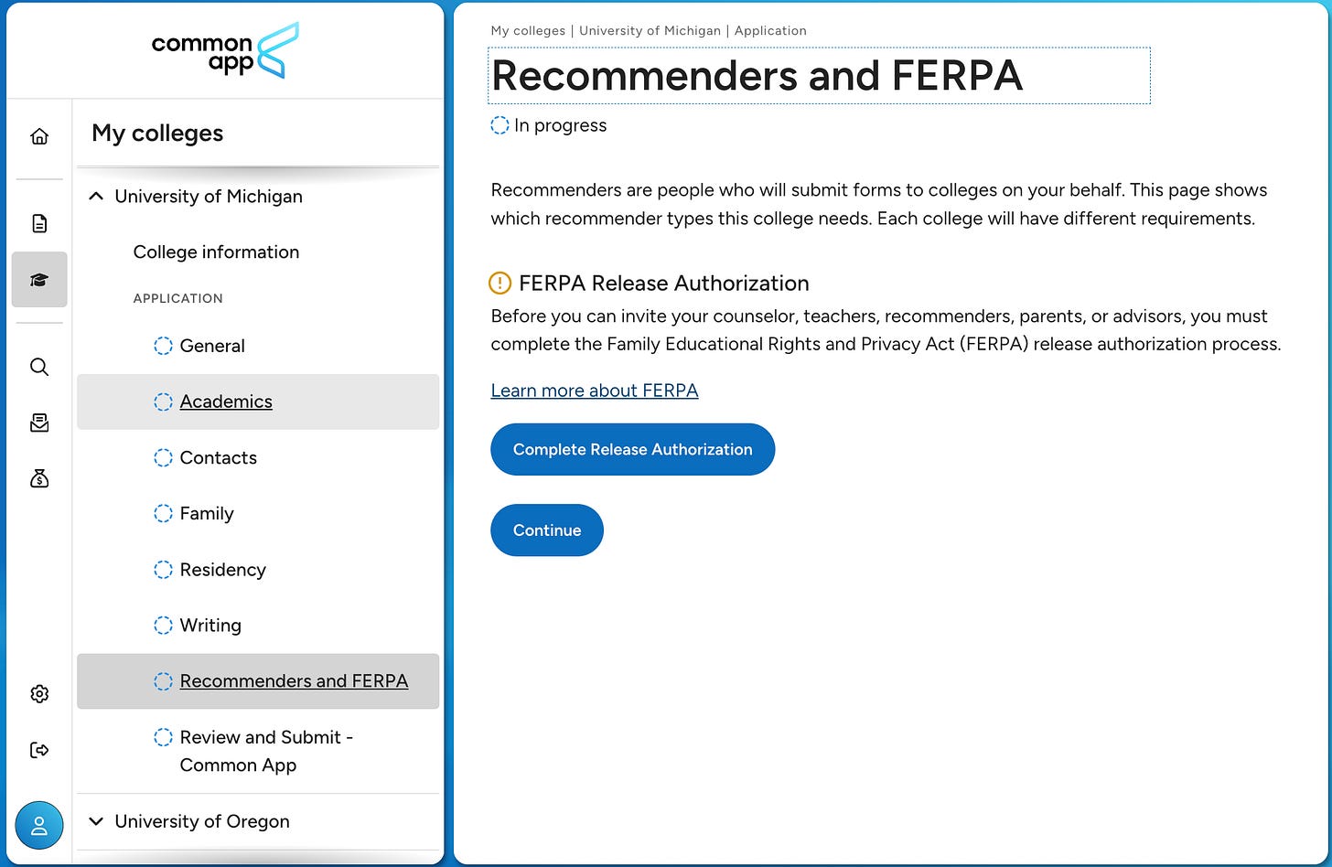 Common App Section by Section - Recommenders & FERPA