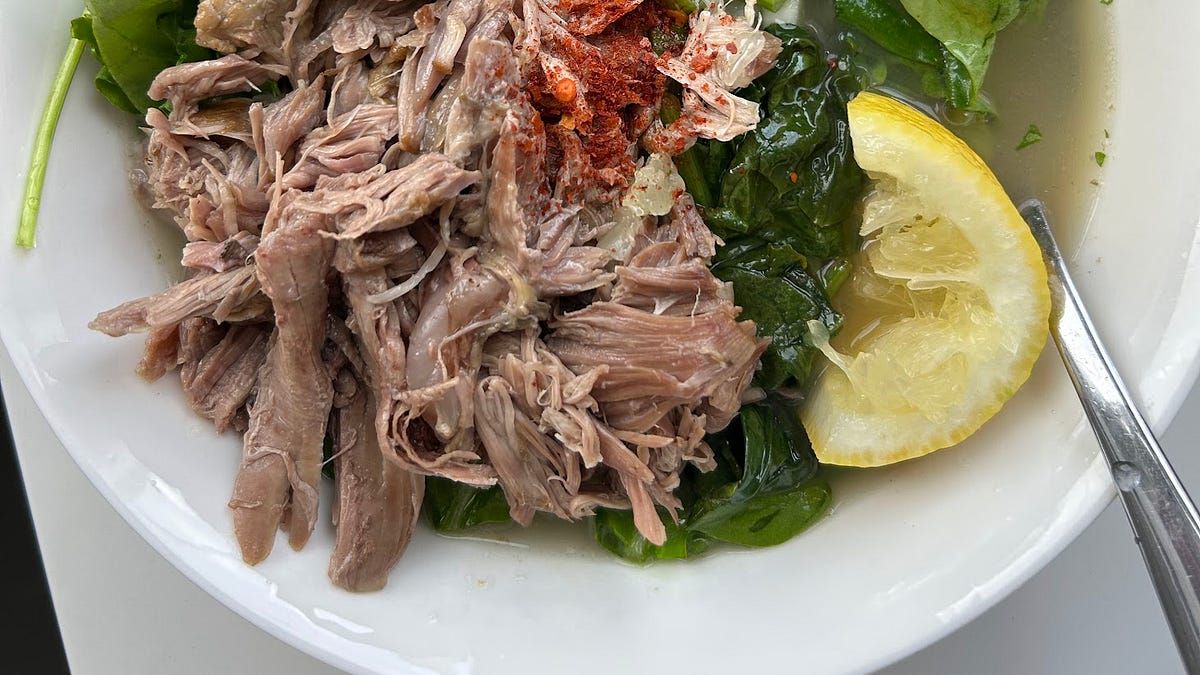 Recipe: Lamb broth + tender lamb w/ broth, bitter greens, chilli, and lemon
