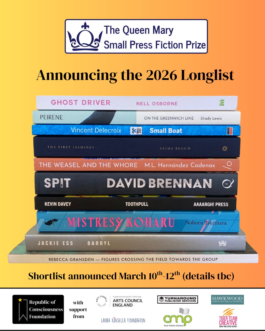 The Queen Mary Small Press Fiction Prize 2026 longlist