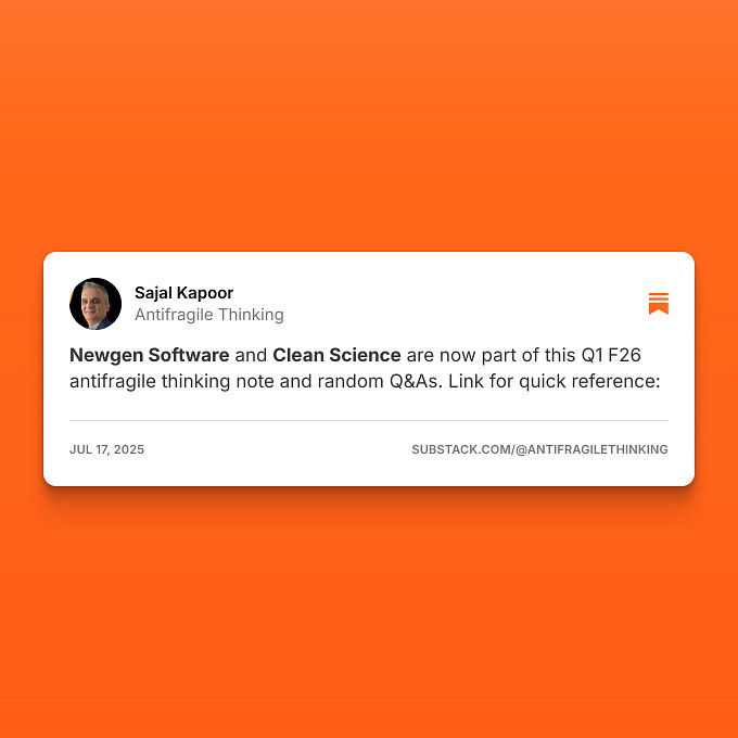 Sajal Kapoor (@antifragilethinking): "Newgen Software and Clean Science are now part of this Q1 ...