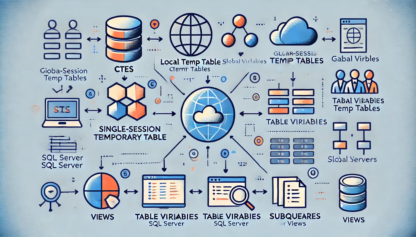 CTEs, Local Temp Tables, Global Temp Tables, Table Variables ...