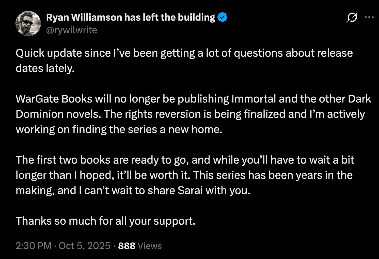 Former Wargate Books Author Ryan Williamson Lost His Publisher And ...
