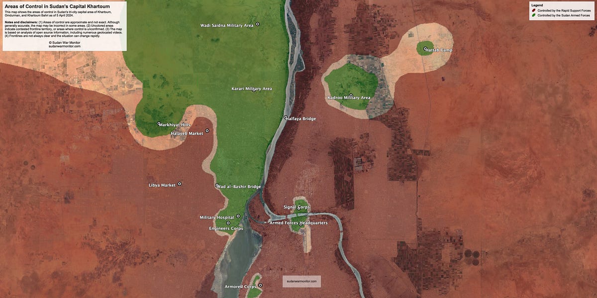 Map of the Areas of Control in Khartoum, Sudan