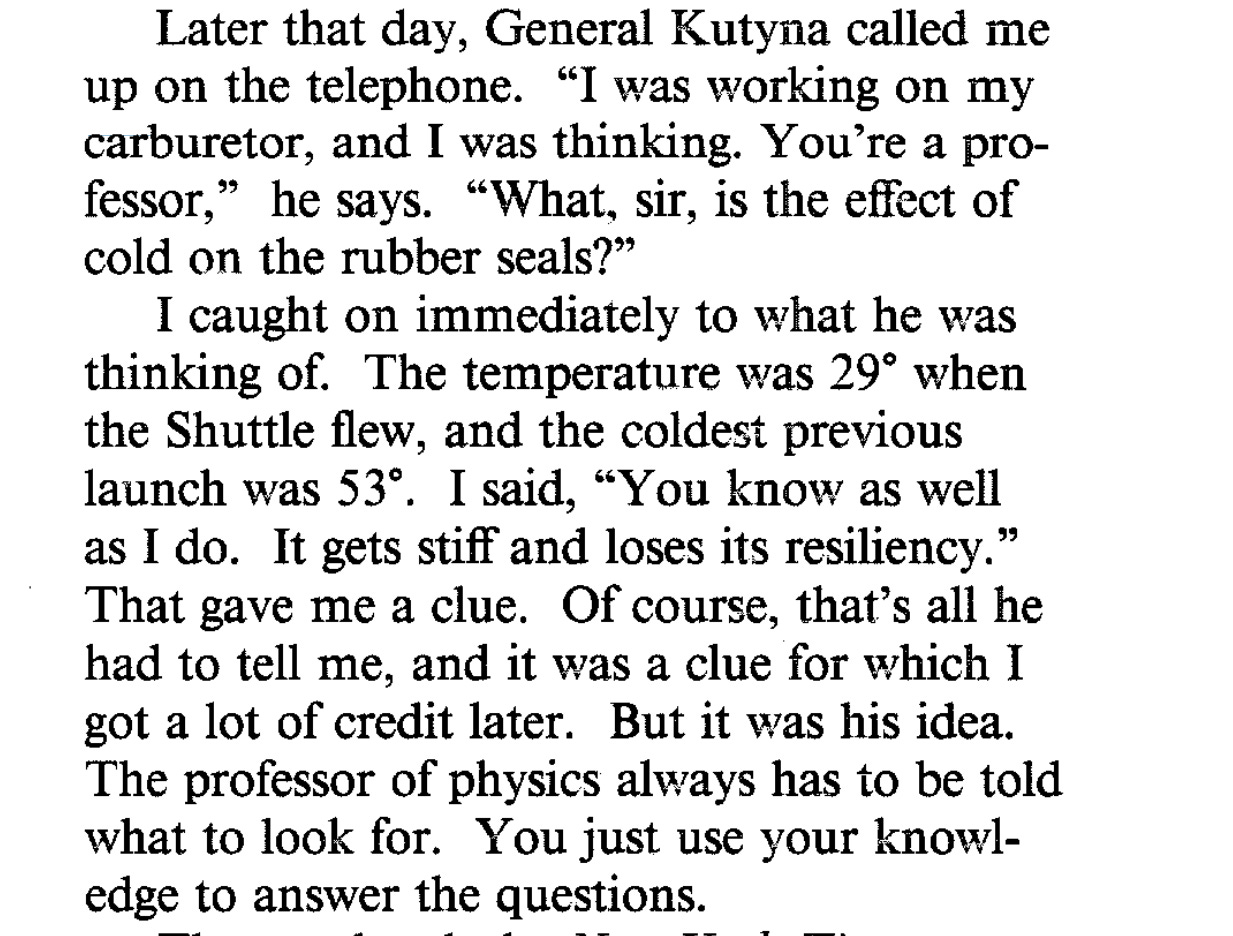 Feynman and the Challenger explosion - by Stuart Wiffin