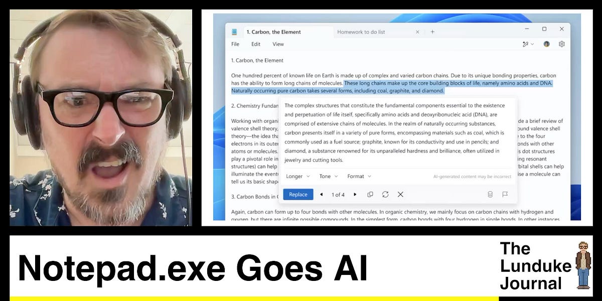 Notepad.exe Goes AI - by Bryan Lunduke