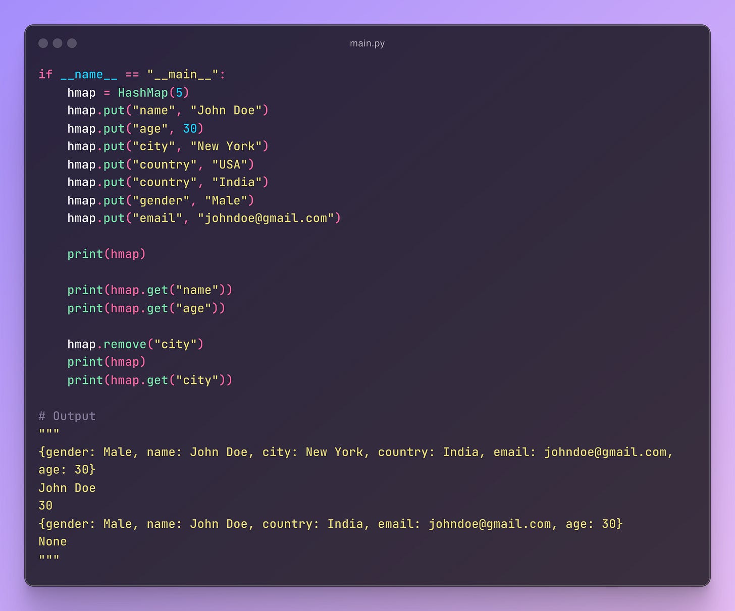 HashMap Implementation in Python - by Nitish Kumar