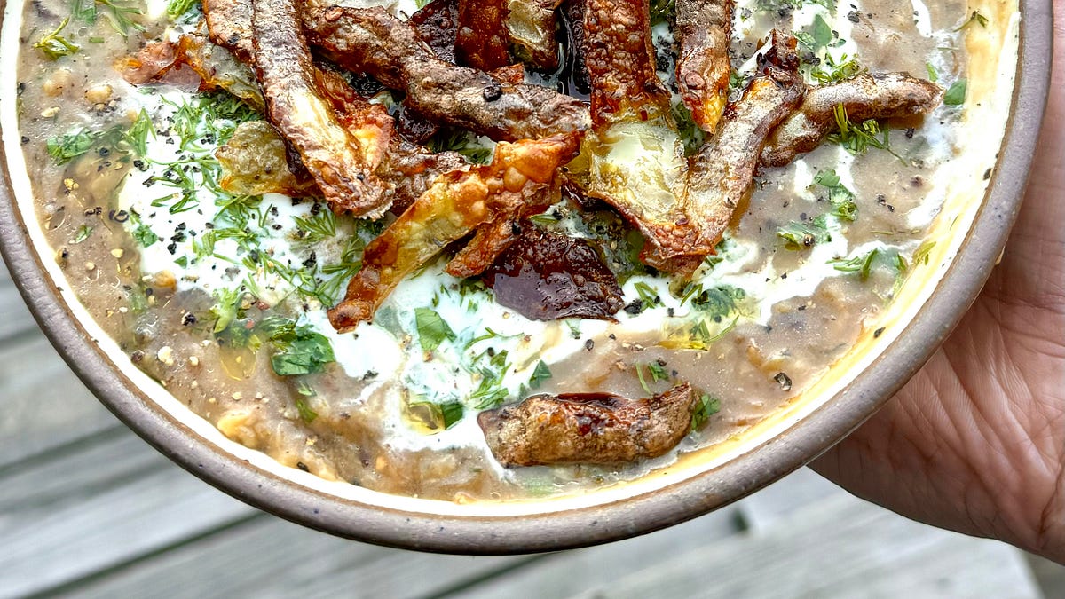 Caramelized Shallot, Potato and Cabbage Soup