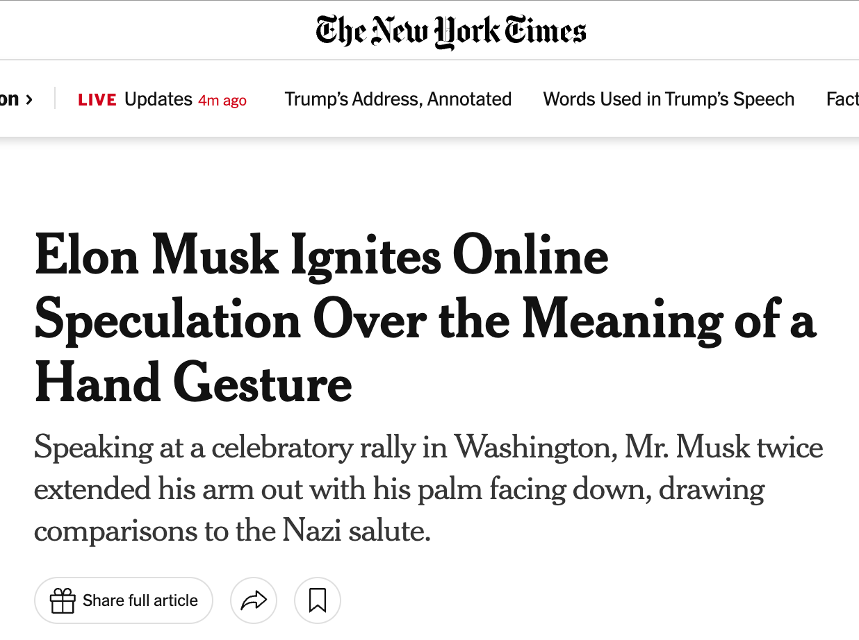 Why the media called Elon's Nazi salute a "hand gesture"