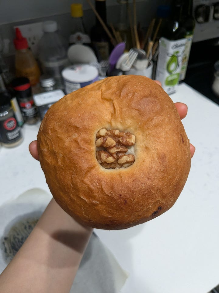 Date paste cinnamon rolls + red bean bun (singular)