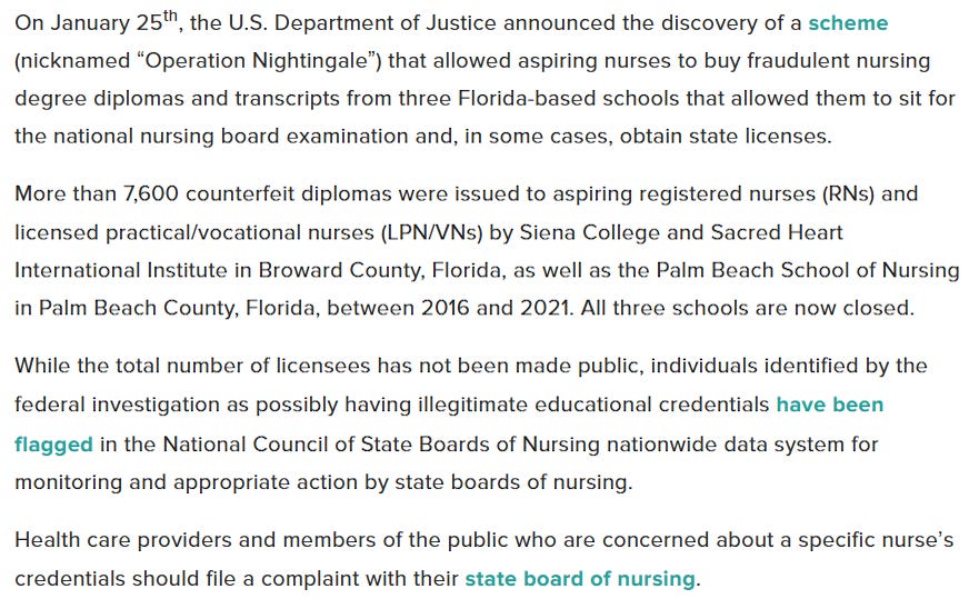 OPERATION NIGHTINGALE FRAUD SCHEME ALERT: The Diploma Mill Filling ...