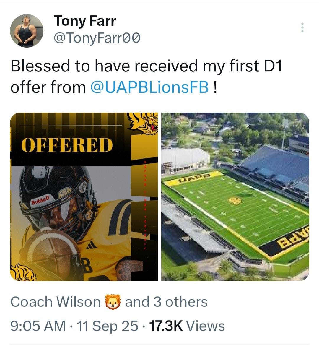 Highland CC's Tony Farr picks up his first offer from UAPB