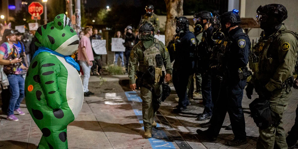 Will inflatable frogs defeat fascism? - by J. P. Hill