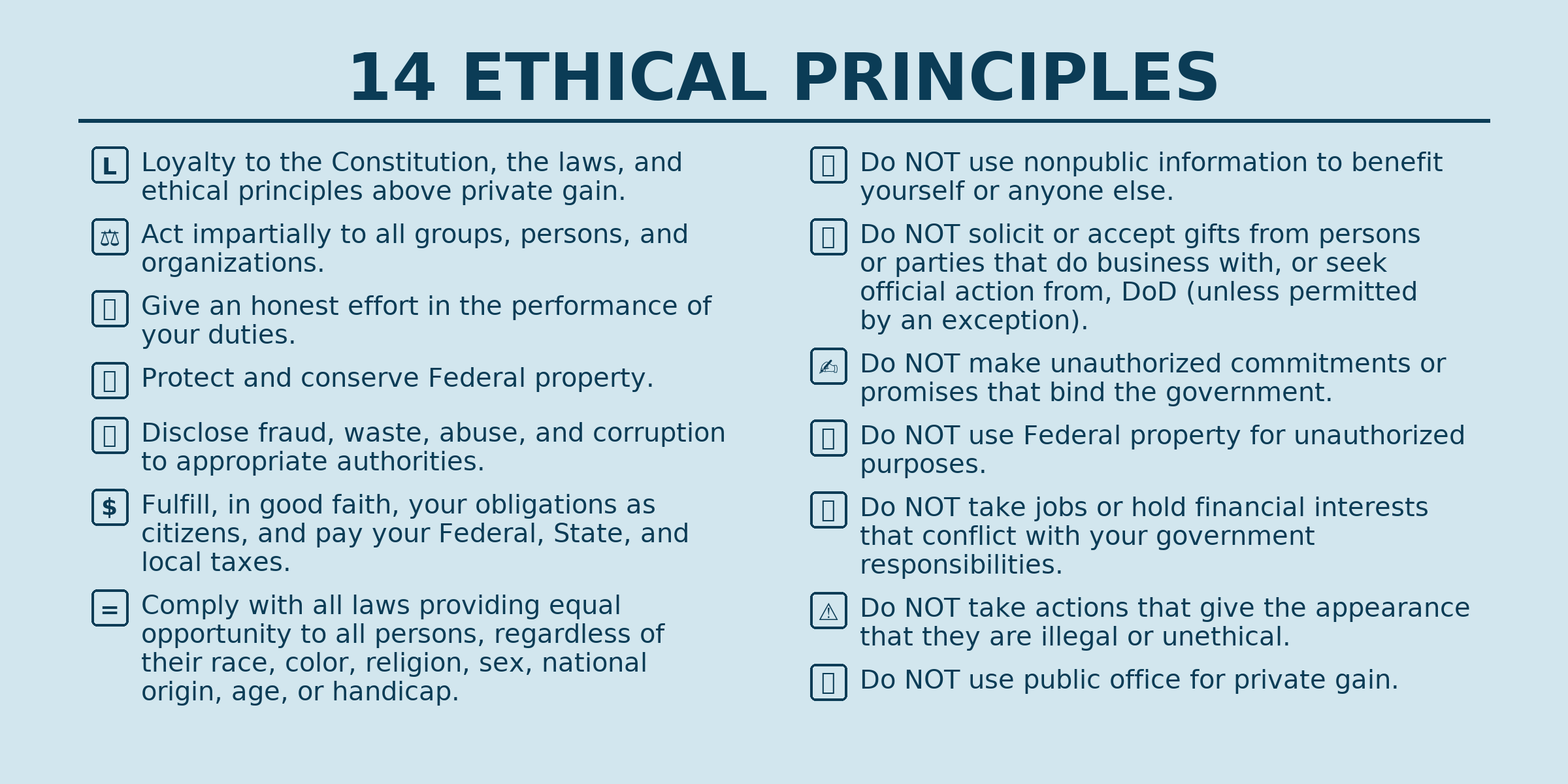 The 14 Ethical Principles of Federal Service