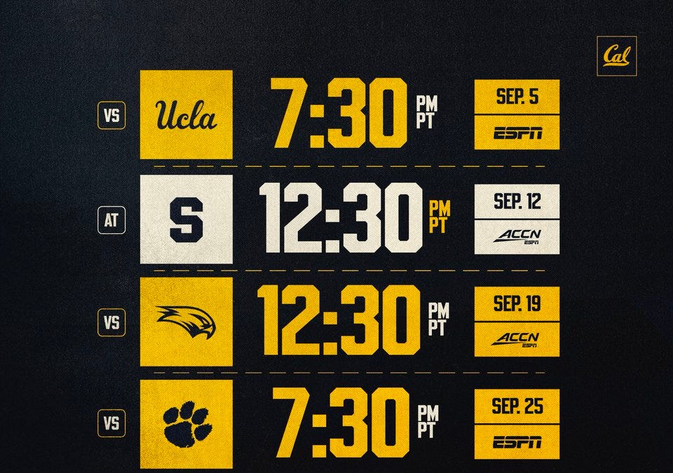 Cal Football Announces Times for the Early Slate of Games