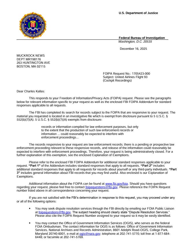 Surprise! Additional Flight 93 CVR Transcript Exists