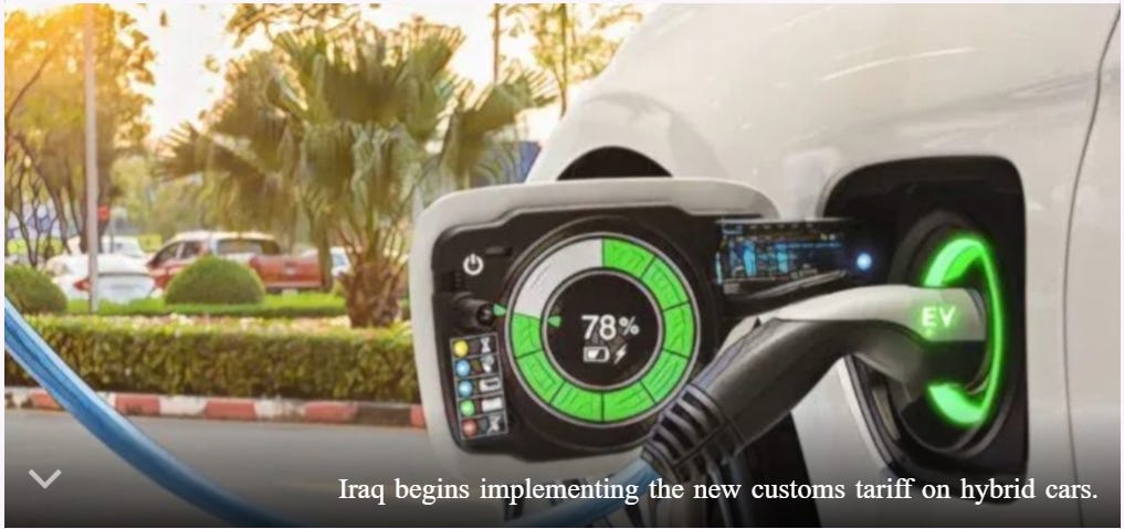 Iraq begins implementing the new customs tariff on hybrid cars.