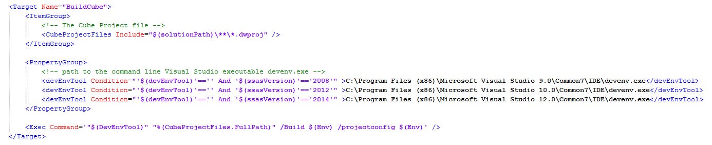 Automate build and deployment of SSAS Cubes using MSBUILD