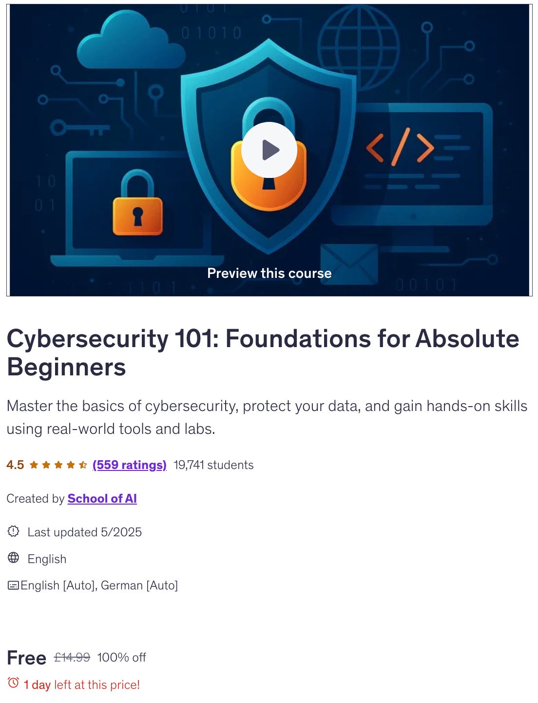 Free Course: Cybersecurity 101 - Foundations for Absolute Beginners