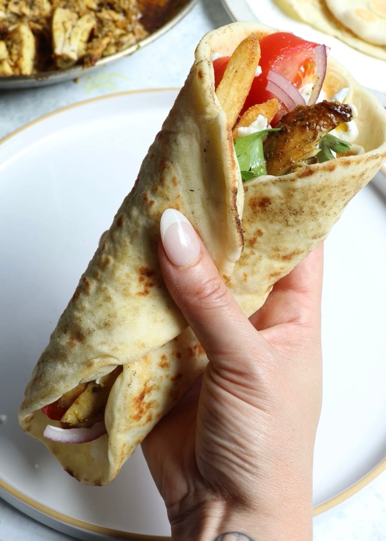 Chicken Gyros with Homemade Flatbreads and Tzatziki