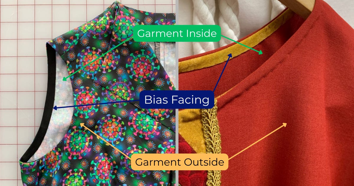 How to Finish Necklines and Armholes with Bias Facing (Single & Double ...