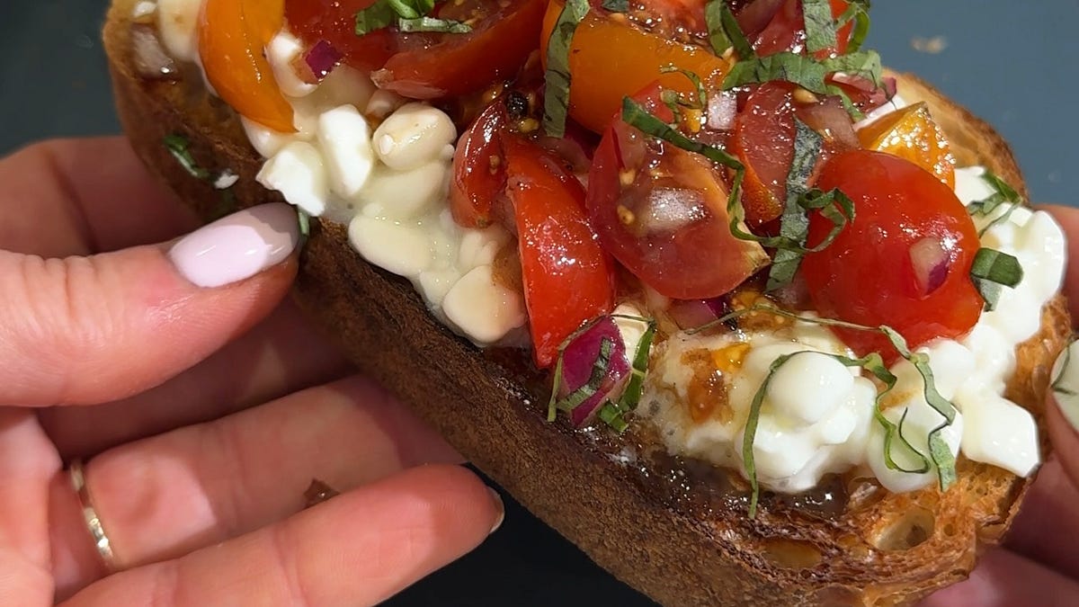 cottage cheese bruschetta toasts - by Rachel Halldorson
