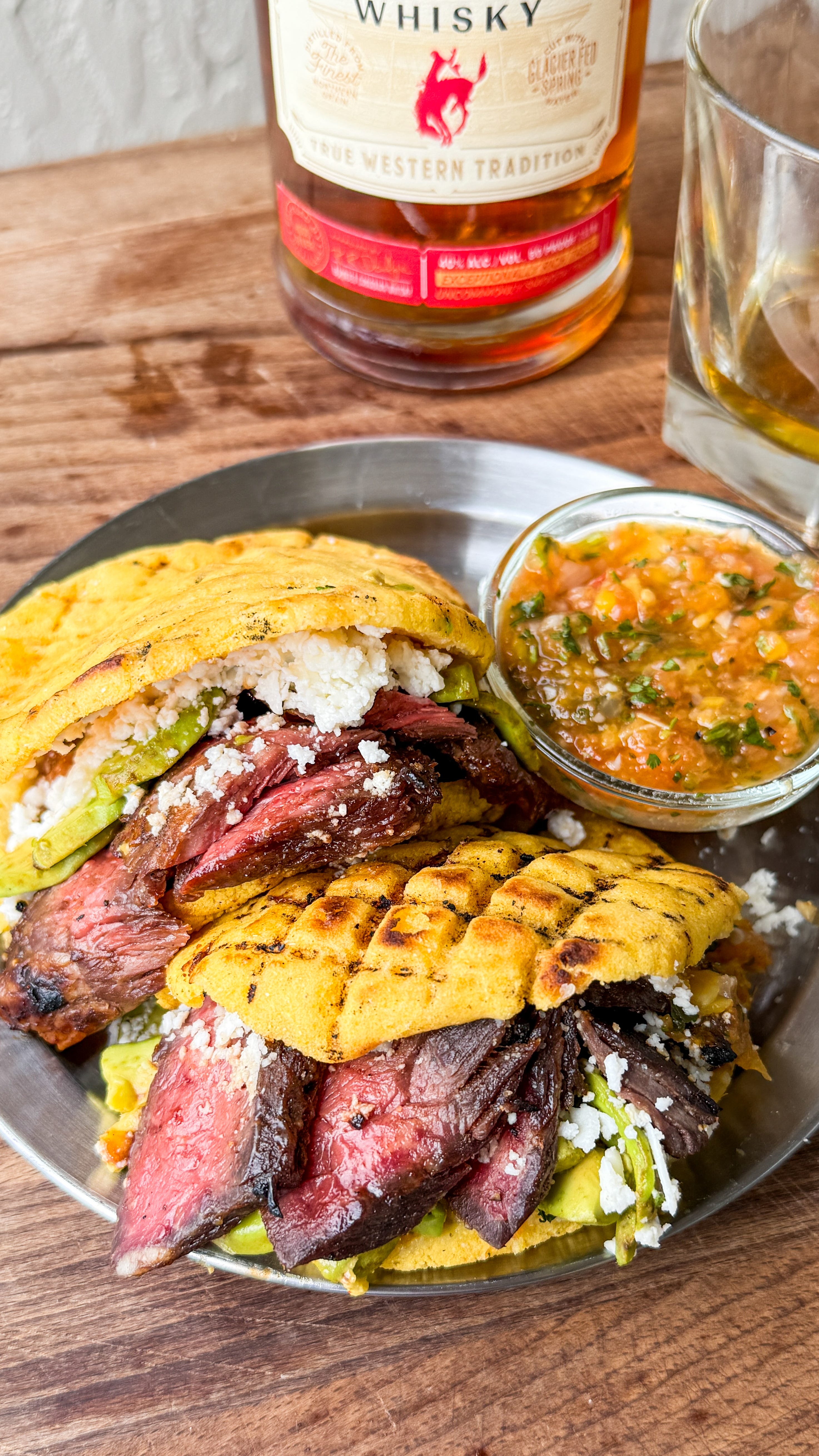 Grilled Pendleton Whisky Churrasco Arepas with Mango Habanero Salsa