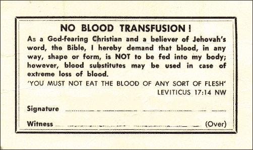 Jehovah’s Witnesses issue "clarification" on blood transfusion ban ...