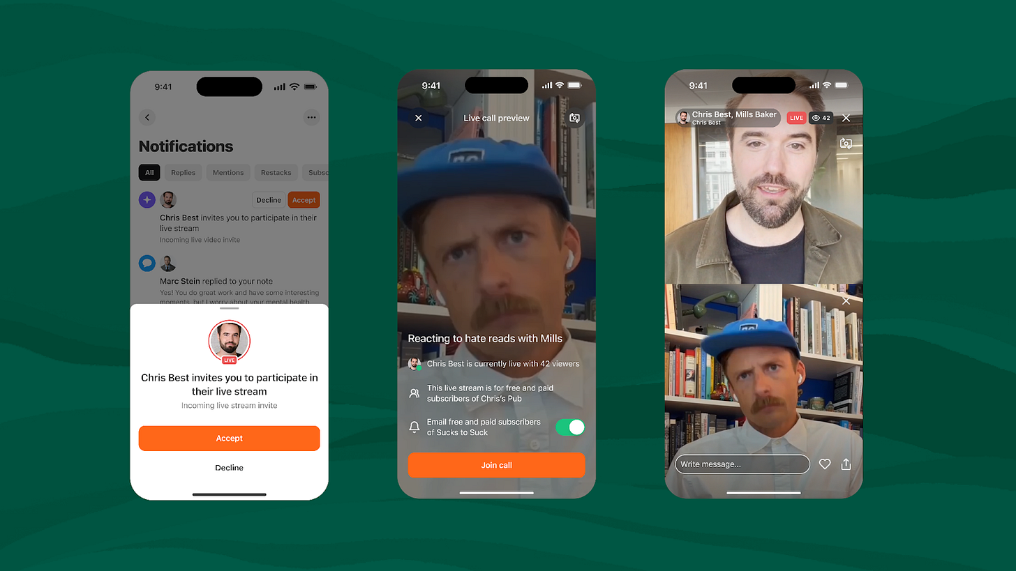 Live video is available to all publishers in the Substack app