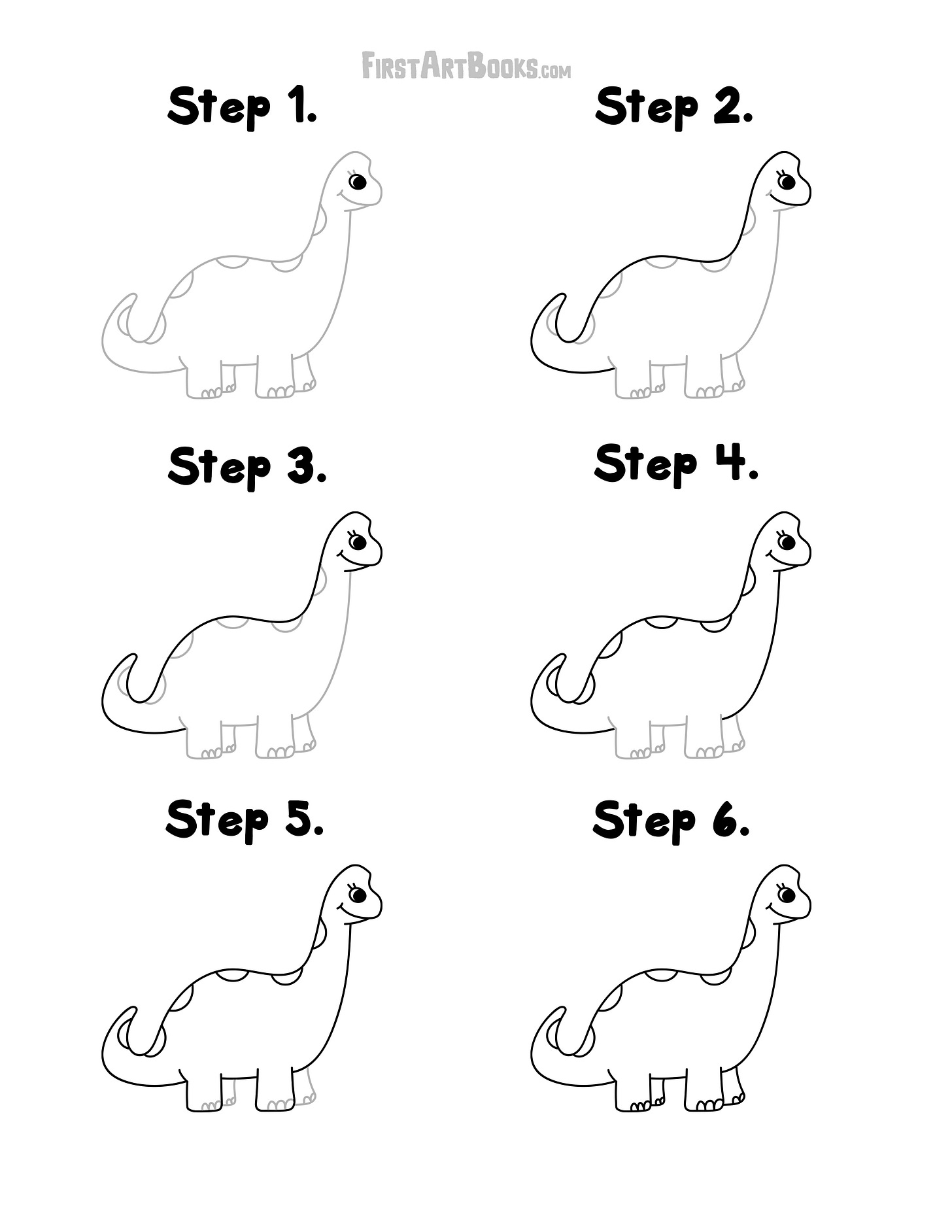 Learn How to Draw a Brachiosaurus in 6 Easy Steps | Free Worksheet ...