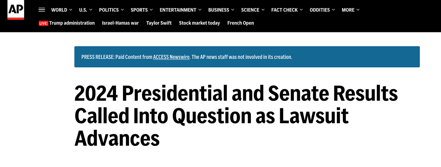 2024 Presidential and Senate Results Called Into Question as Lawsuit Advances