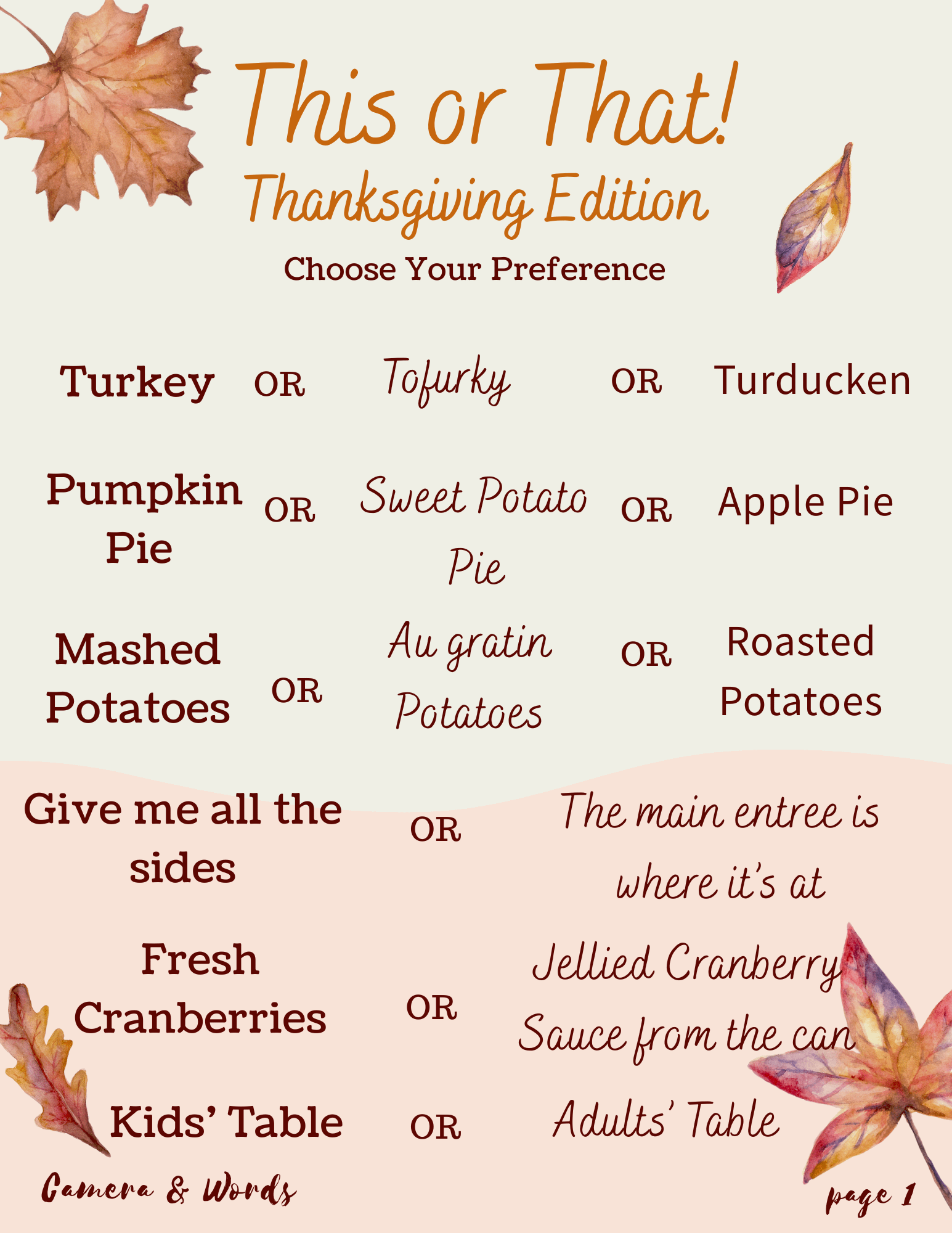 This or That! Thanksgiving Edition. - Camera & Words