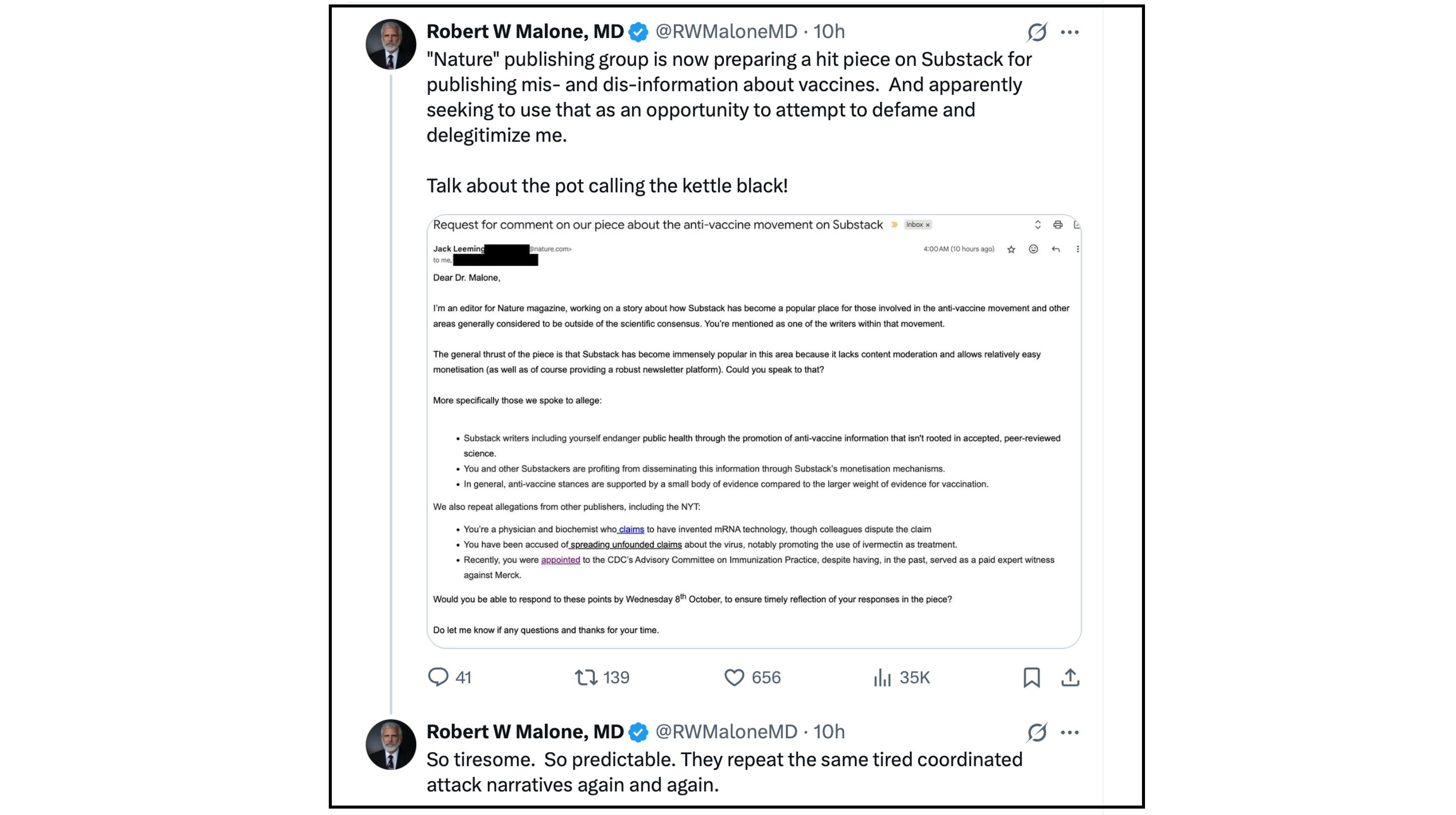 The Nature of hypocrisy: pharma-funded journals smearing independent voices