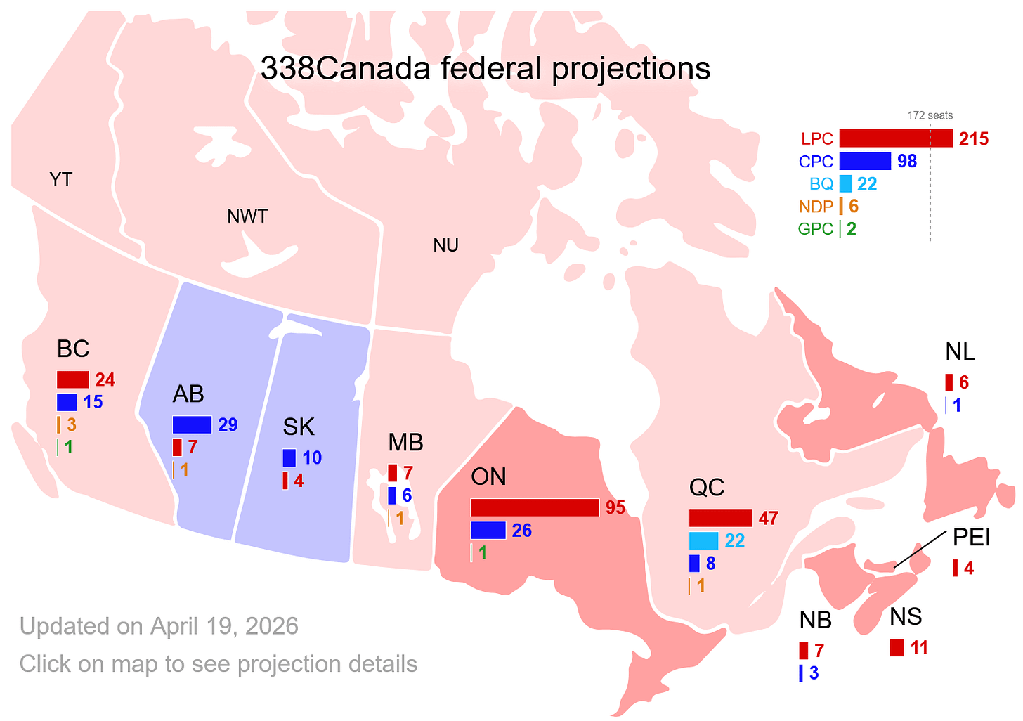 338 Sunday Update: Liberals Hold Majority After By-Election Sweep