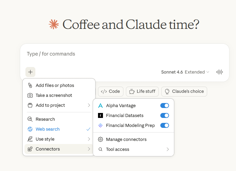 Using Claude Connectors to Access Financial Data Tools