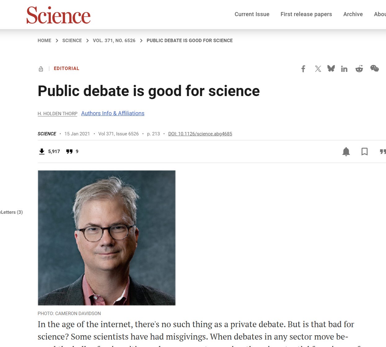 Will the Editor-in-chief of Science agree to moderate debates on topics ...