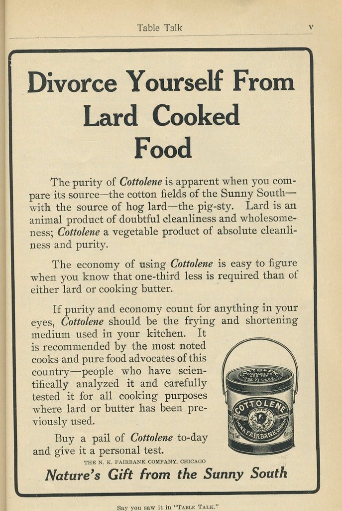 Cottolene, the 'pure' vegetable oil that also contains beef