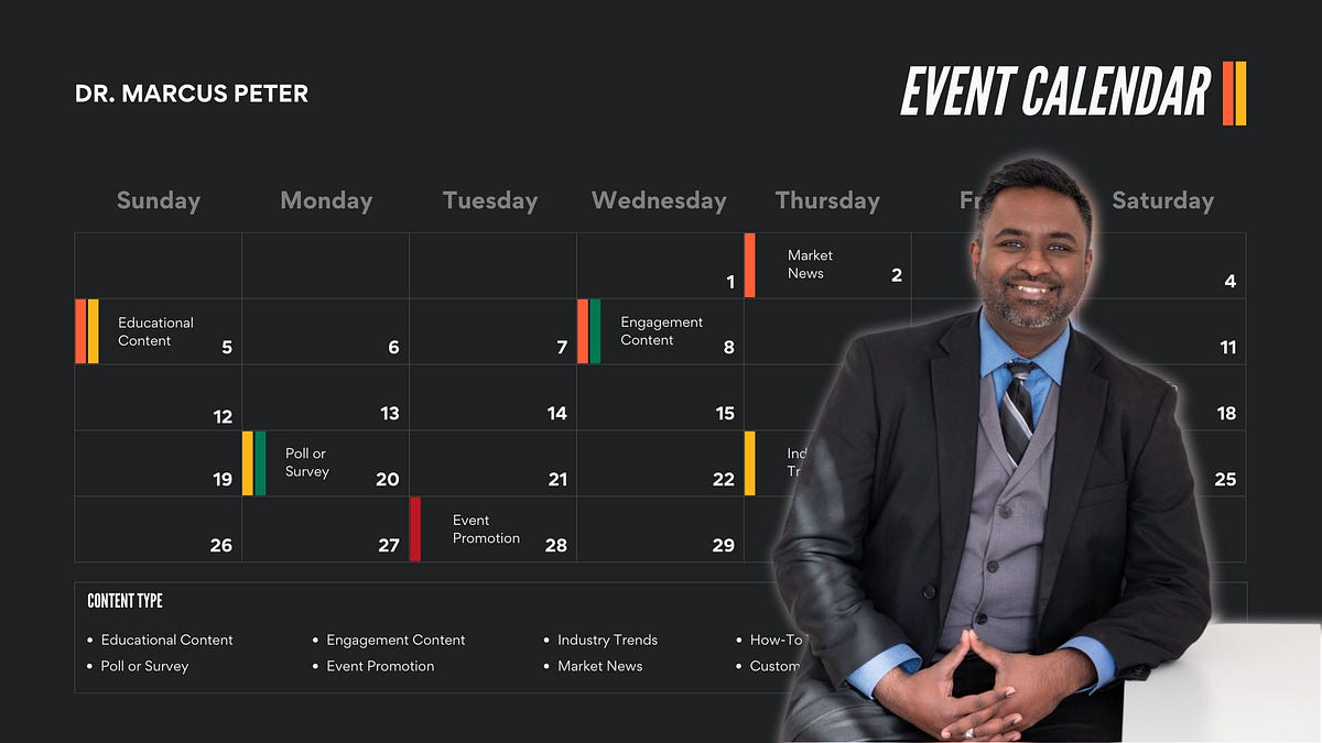 Dr. Marcus Peter's Event Calendar