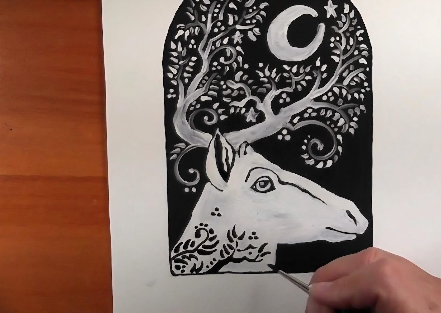 For Solstice: the Reindeer Mother in Gouache - by Val Webb