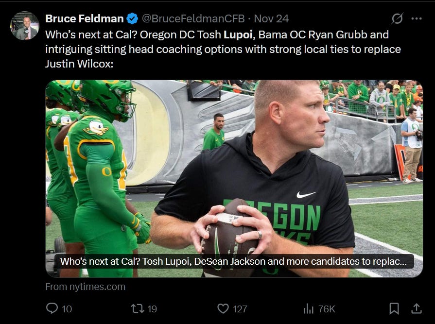 Cal Football Coach: Oregon Defensive Coordinator Tosh Lupoi May Be Top ...