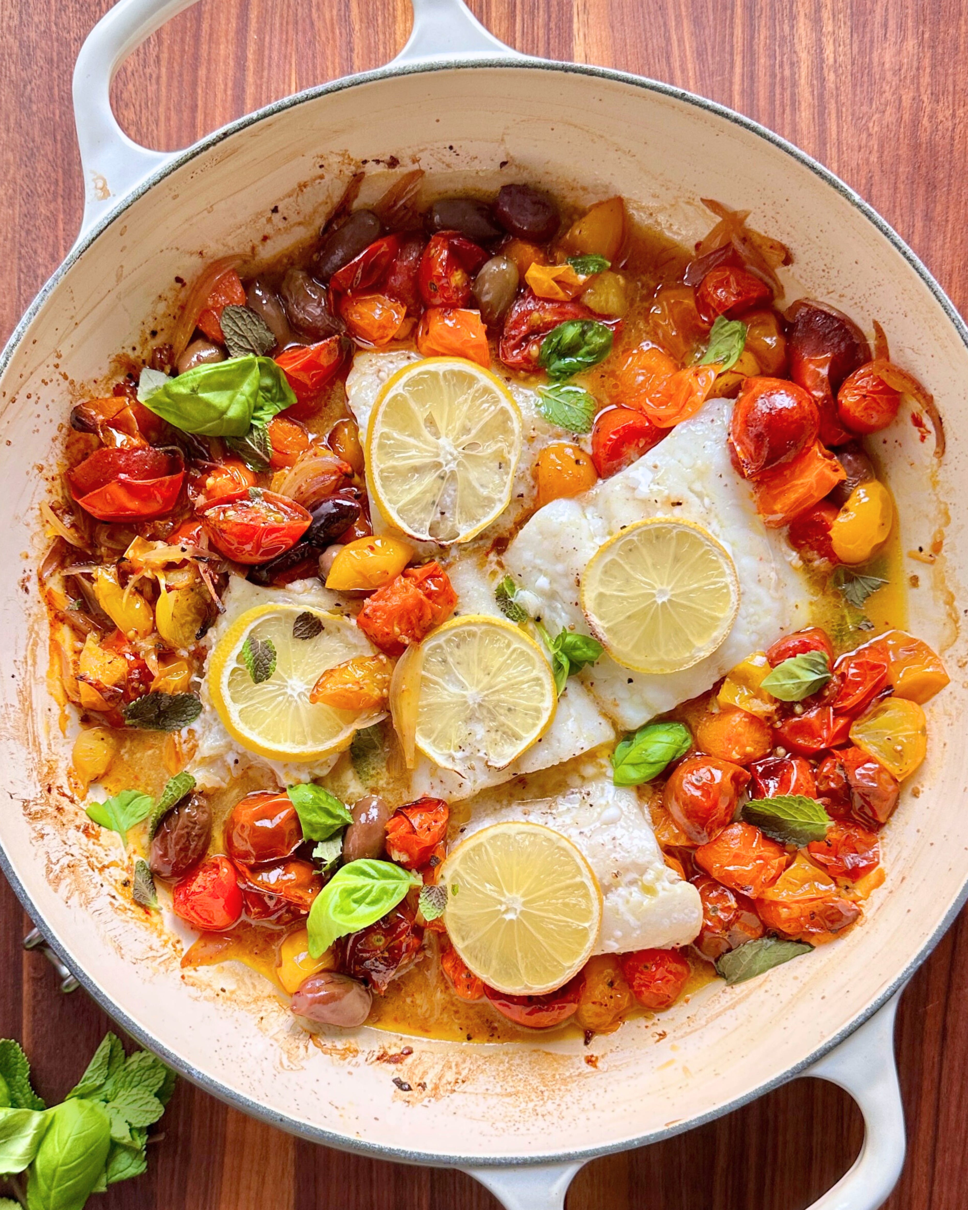 mediterranean diet: roasted white fish + divine tomato sauce