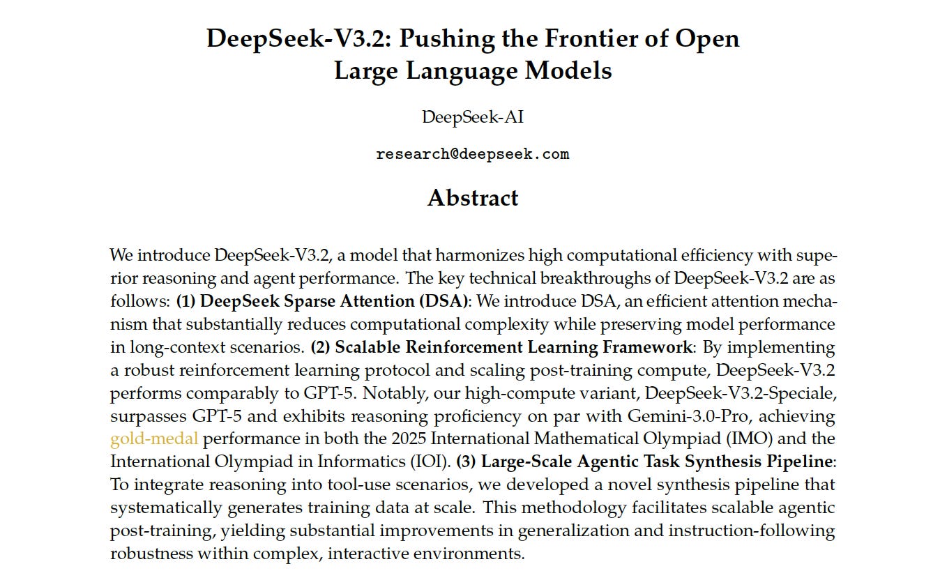 What DeepSeek V3.2 Really Tells Us - Geopolitechs