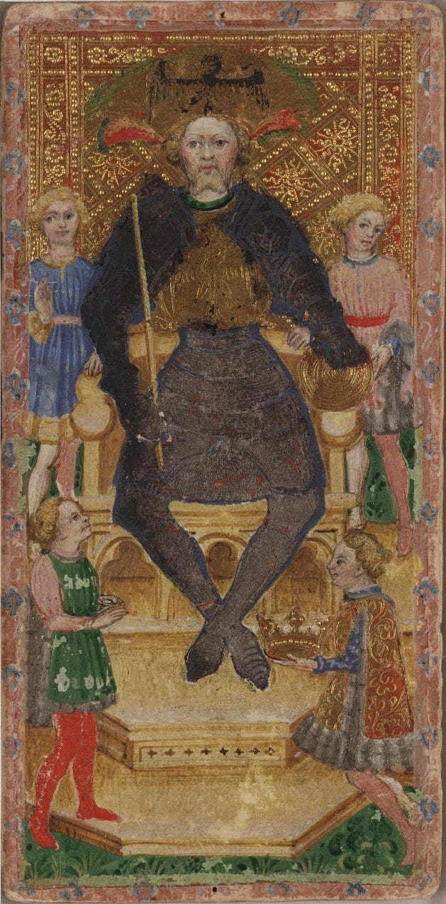 El primer manspreading de la historia. El Emperador del Tarot de Marsella