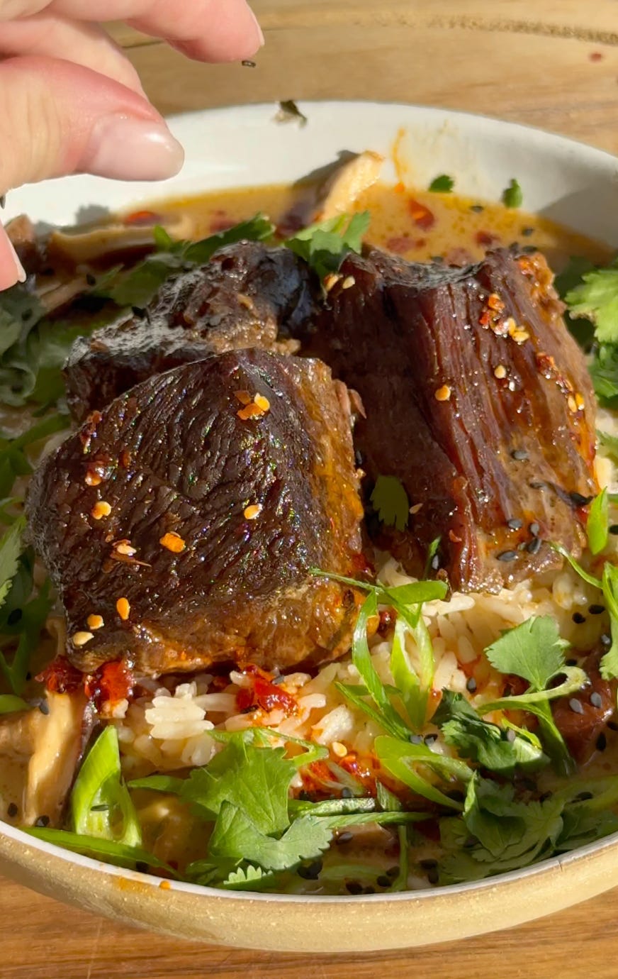 Braised Beef Tom Kha Brothy Rice - the dish