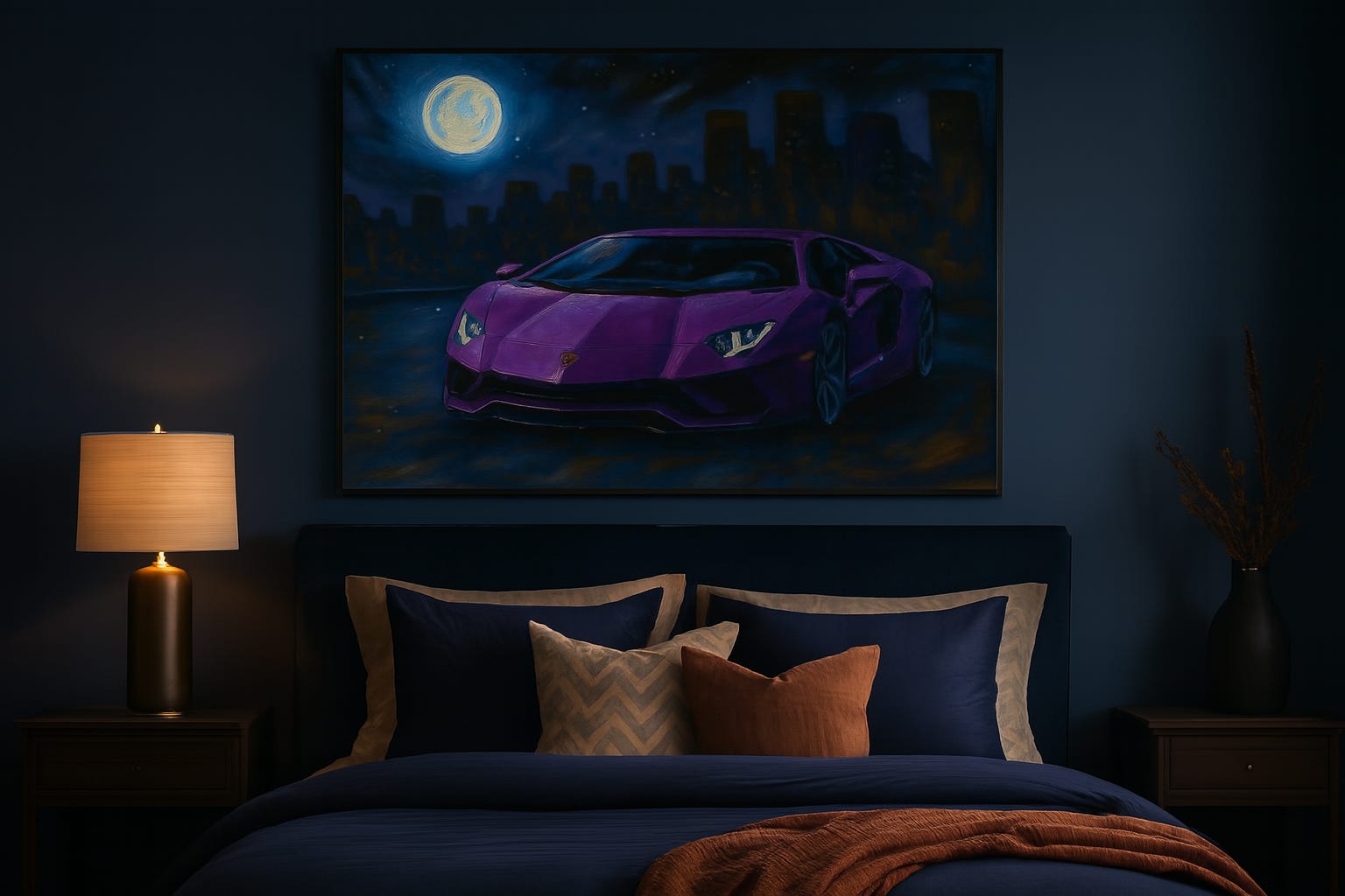 Purple Lamborghini in Urban Eclipse Art Print