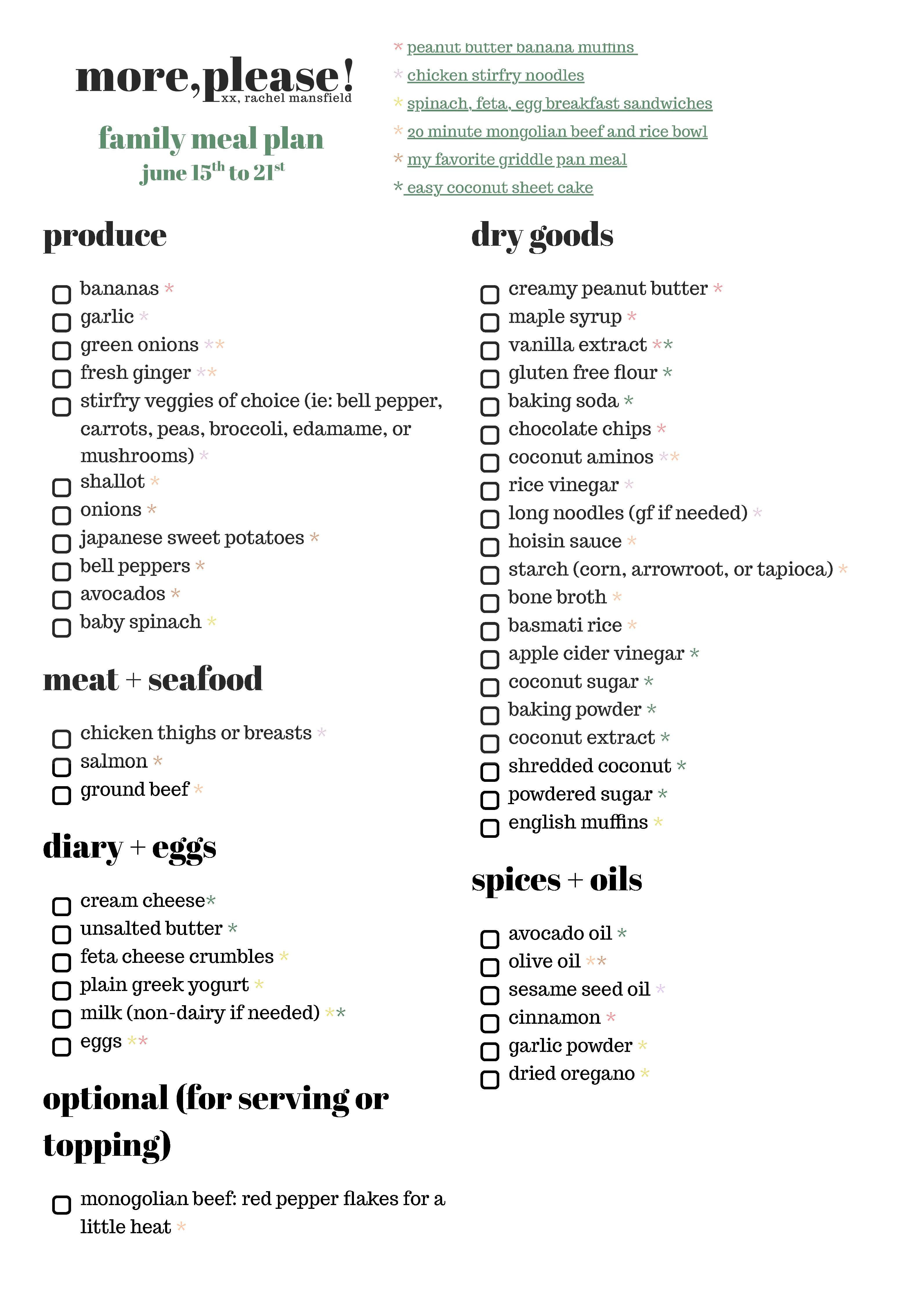 WEEK 3 | june's weekly family meal plan