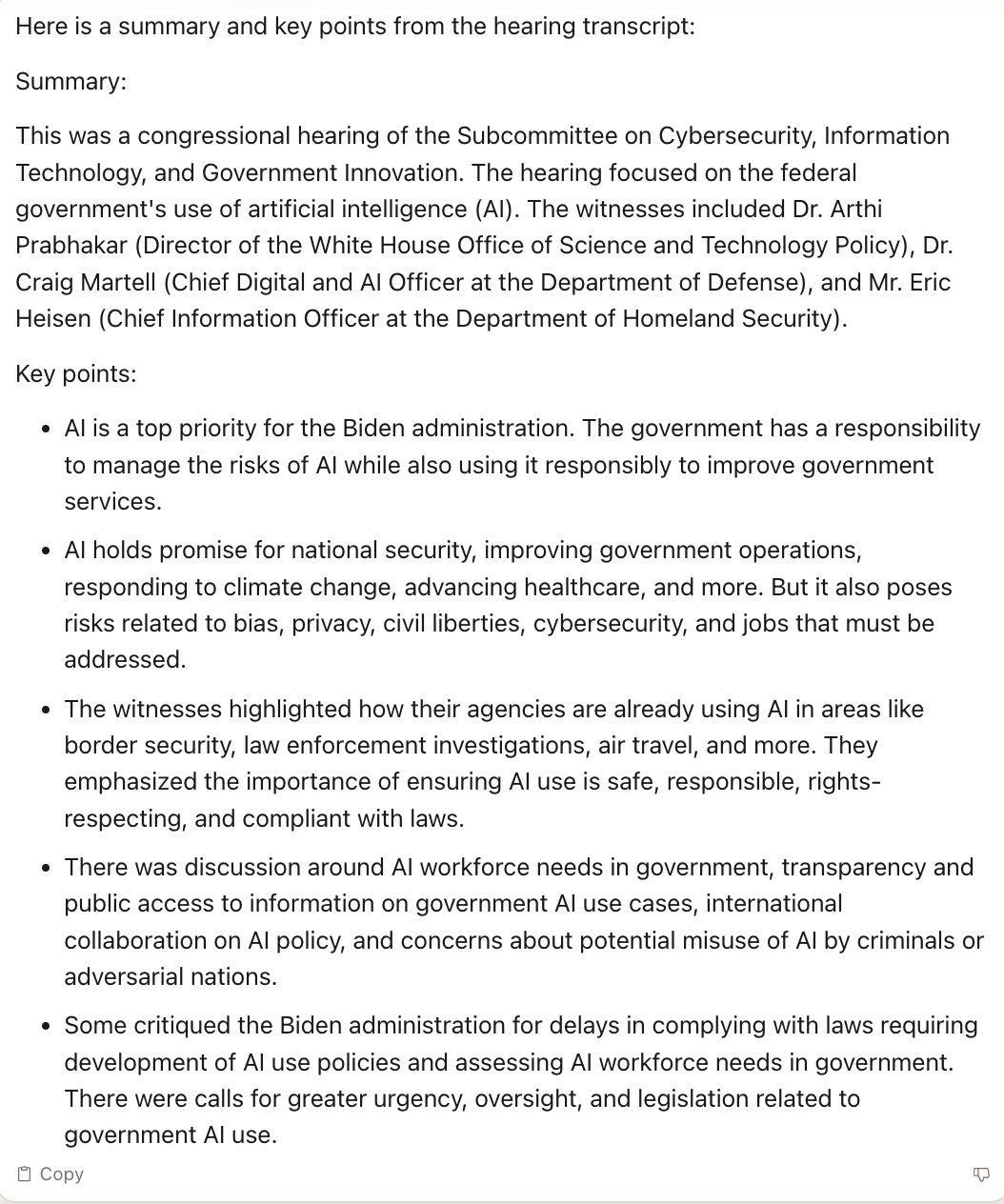 How I used Anthropic Claude to Summarize a Congressional Hearing in