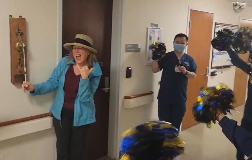 Ringing the bell to celebrate the end of cancer treatment