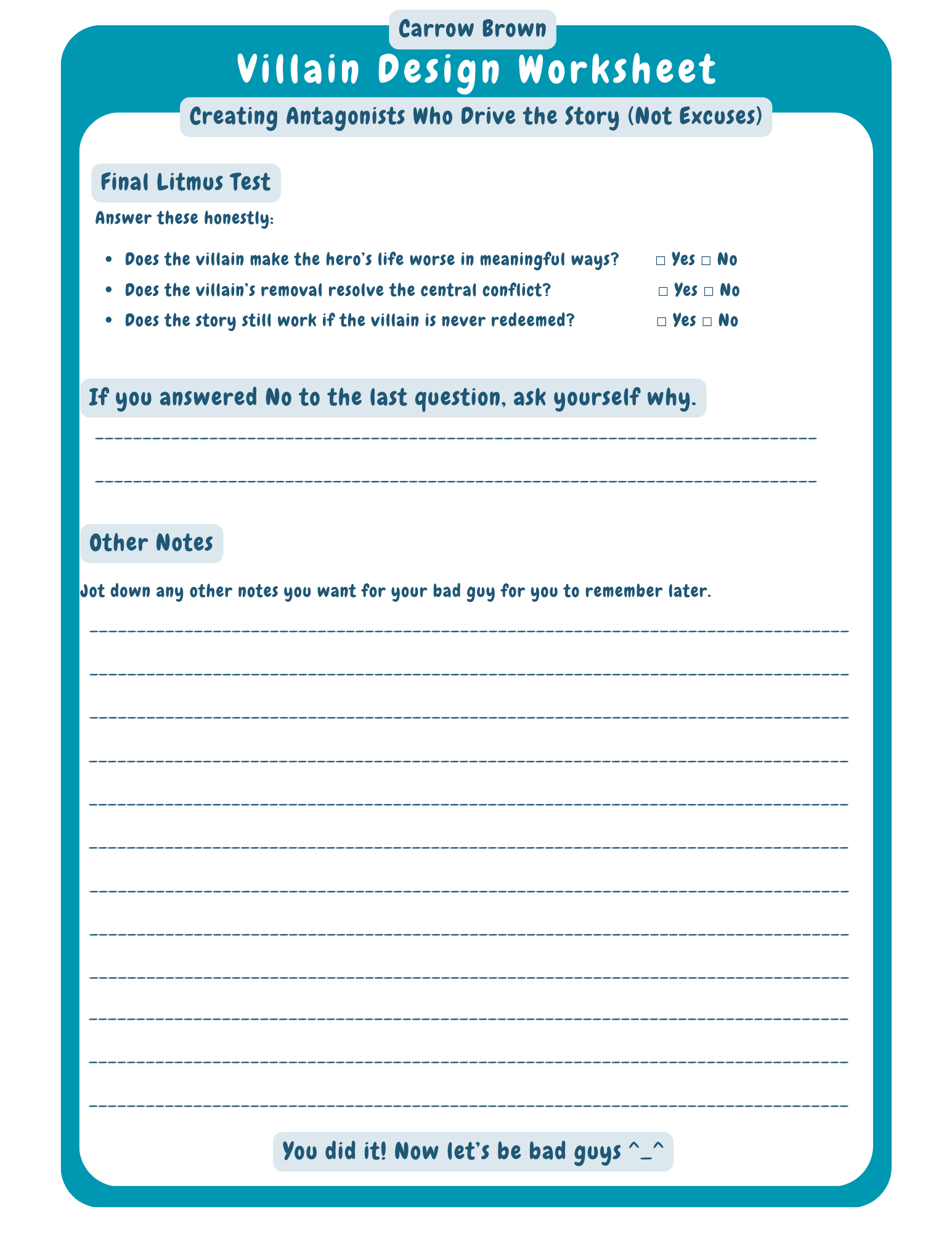 Villain Worksheet - by Carrow Brown - Carrow's Classroom
